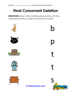 Final Consonant Deletion Worksheets | Reading Duck.com