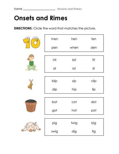 Onsets and Rimes Worksheets | Phonics Skills | Reading Duck.com