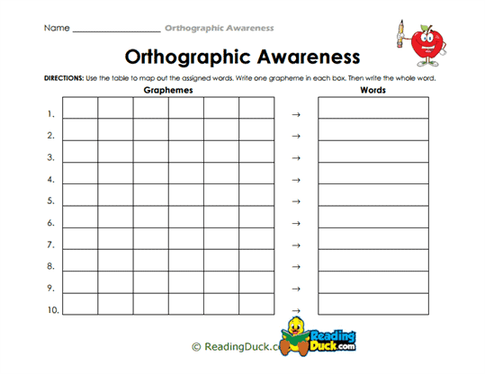 Orthographic Awareness Worksheets | Phonics Skills | Reading Duck.com