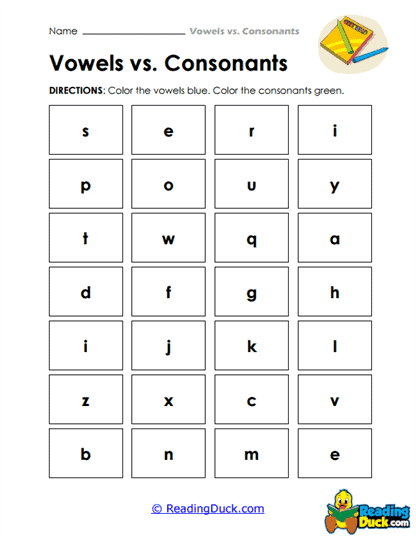 Vowels vs. Consonants Worksheets | Phonics Skills | Reading Duck.com