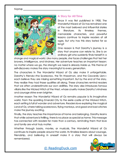 The Wizard Of Oz Worksheets | by L. Frank Baum | Reading Duck.com