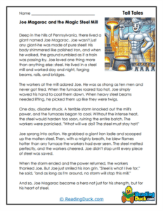 Tall Tales Reading Worksheets