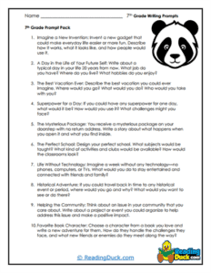 7th Grade Writing Prompt Worksheets | Reading Duck.com