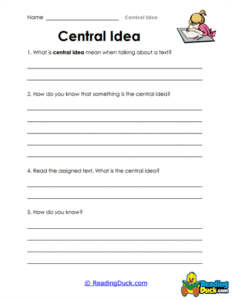 Central Idea Worksheets | Reading Skills | Reading Duck.com
