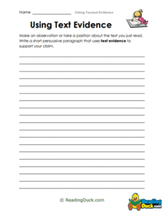 Citing Textual Evidence Worksheets | Reading Duck.com
