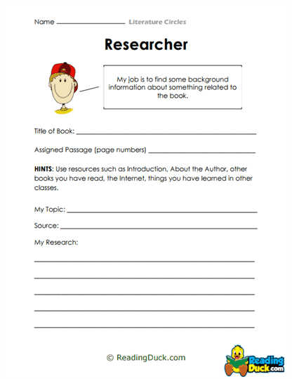 Literature Circles Worksheets | Reading Skills | Reading Duck.com