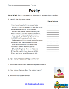 Poetry Skills Worksheets | Reading Skills | Reading Duck.com