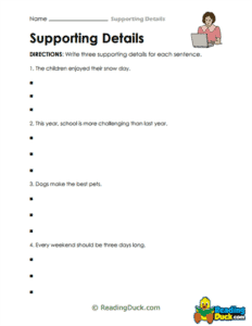 Supporting Details Worksheets | Reading Skills | Reading Duck.com