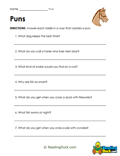 Pun Worksheets | Language Arts Skills | Reading Duck.com