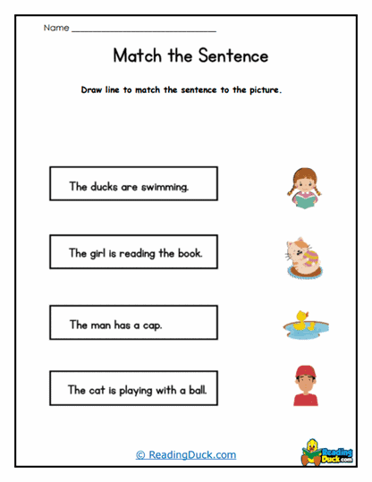 Match the Sentences Worksheets | Print Concepts | Reading Duck.com
