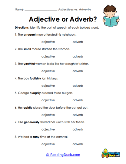 Adjectives vs Adverbs Worksheets | Grammar Skills | Reading Duck.com
