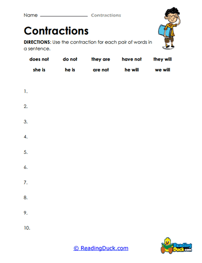Contraction Worksheets | Grammar Skills | Reading Duck.com