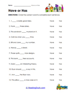 Has or Have Worksheets | Grammar Skills | Reading Duck.com