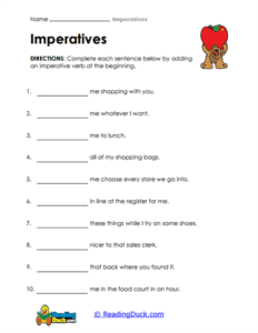 Imperative Worksheets | Reading Duck.com