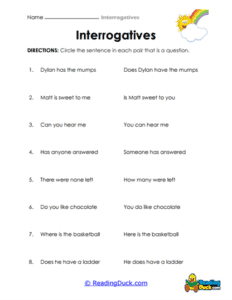 Interrogative Worksheets | Grammar Skills | Reading Duck.com