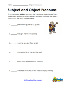 Object Pronoun Worksheets | Grammar | Reading Duck.com
