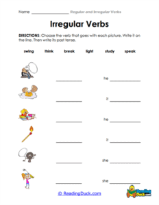 Regular and Irregular Verb Worksheets | Reading Duck.com