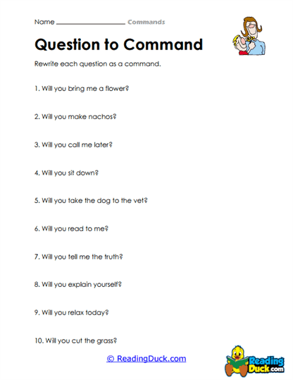 Command Worksheets | Writing Series | Reading Duck.com