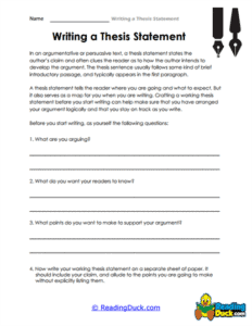 Writing a Thesis Statement Worksheets | Reading Duck.com