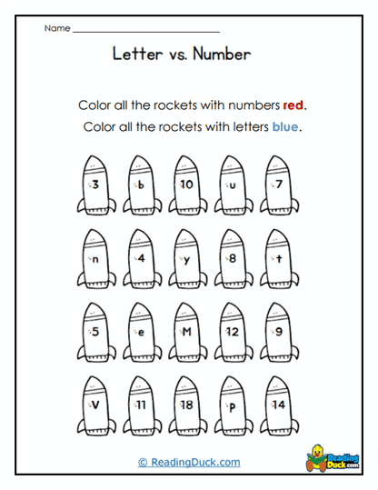 Letters vs. Numbers Worksheets | Pre-Reading Series | Reading Duck.com