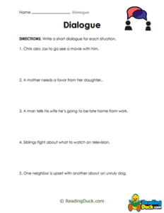 Dialogue Worksheets | Reading Skills | Reading Duck.com