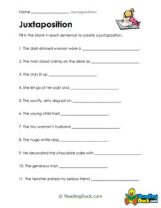 Juxtaposition Worksheets | Literary Devices | Reading Duck.com