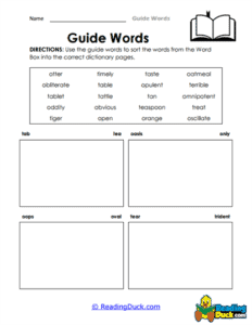 Guide Words Worksheets | Vocabulary | Reading Duck.com