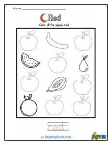 Color Red Worksheets | Reading Duck.com