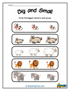 Big vs. Small Worksheets | Comparisons | Reading Duck.com