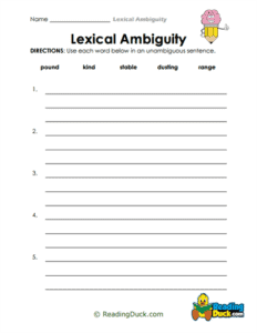 Lexical Ambiguity Worksheets | Literary Devices | Reading Duck.com