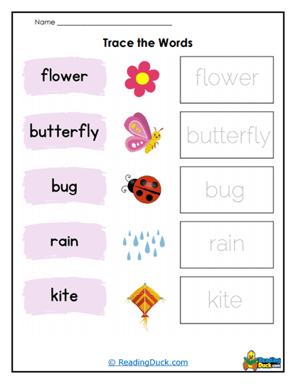 Tracing Words Worksheets | Handwriting Series | Reading Duck.com