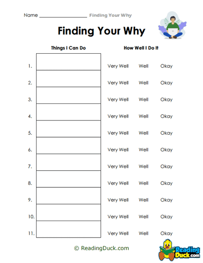Find Your Why Worksheets | Reading Duck.com