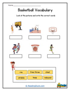 Basketball Vocabulary Word Worksheets | Reading Duck.com