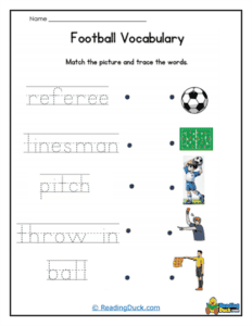 Soccer Vocabulary Word Worksheets | Reading Duck.com