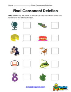 Final Consonant Deletion Worksheets | Reading Duck.com