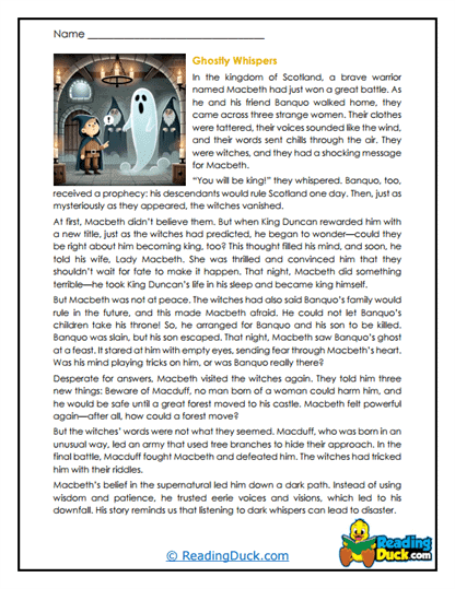 Shakespeare's Macbeth Worksheets | Reading Duck.com