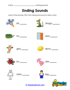 Ending Sounds Worksheets | Phonics Skills | Reading Duck.com