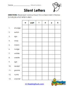 Silent Letters Worksheets | Phonics Skills | Reading Duck.com