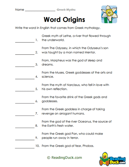 Greek Myths Worksheets | Reading Skills | Reading Duck.com