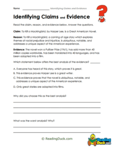 Identifying Claims and Evidence Worksheets | Reading Duck.com