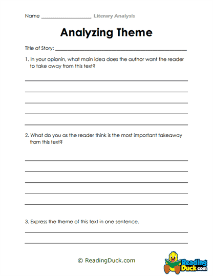 Literary Analysis Worksheets | Reading Skills | Reading Duck.com