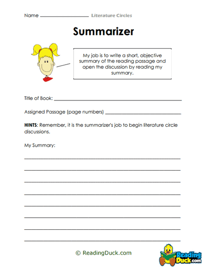 Literature Circles Worksheets | Reading Skills | Reading Duck.com