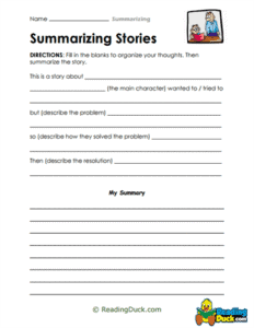 Summarizing Worksheets | Reading Skills | Reading Duck.com