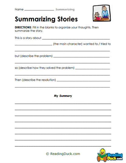 Summarizing Worksheets | Reading Skills | Reading Duck.com