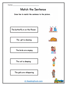 Match the Sentences Worksheets | Print Concepts | Reading Duck.com