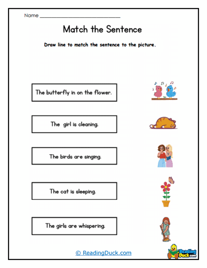 Match the Sentences Worksheets | Print Concepts | Reading Duck.com