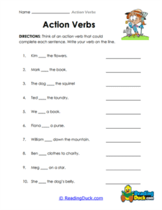 Action Verb Worksheets | Grammar Skills | Reading Duck.com