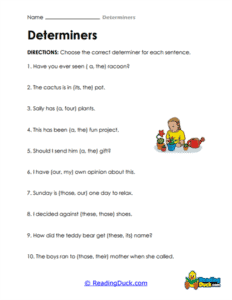 Determiners Worksheets | Grammar Skills | Reading Duck.com