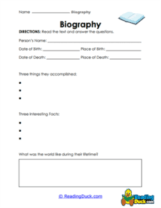 Biography Writing Worksheets | Reading Duck.com