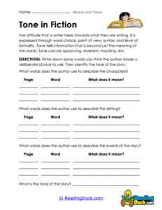 Mood and Tone Worksheets | Writing Series | Reading Duck.com